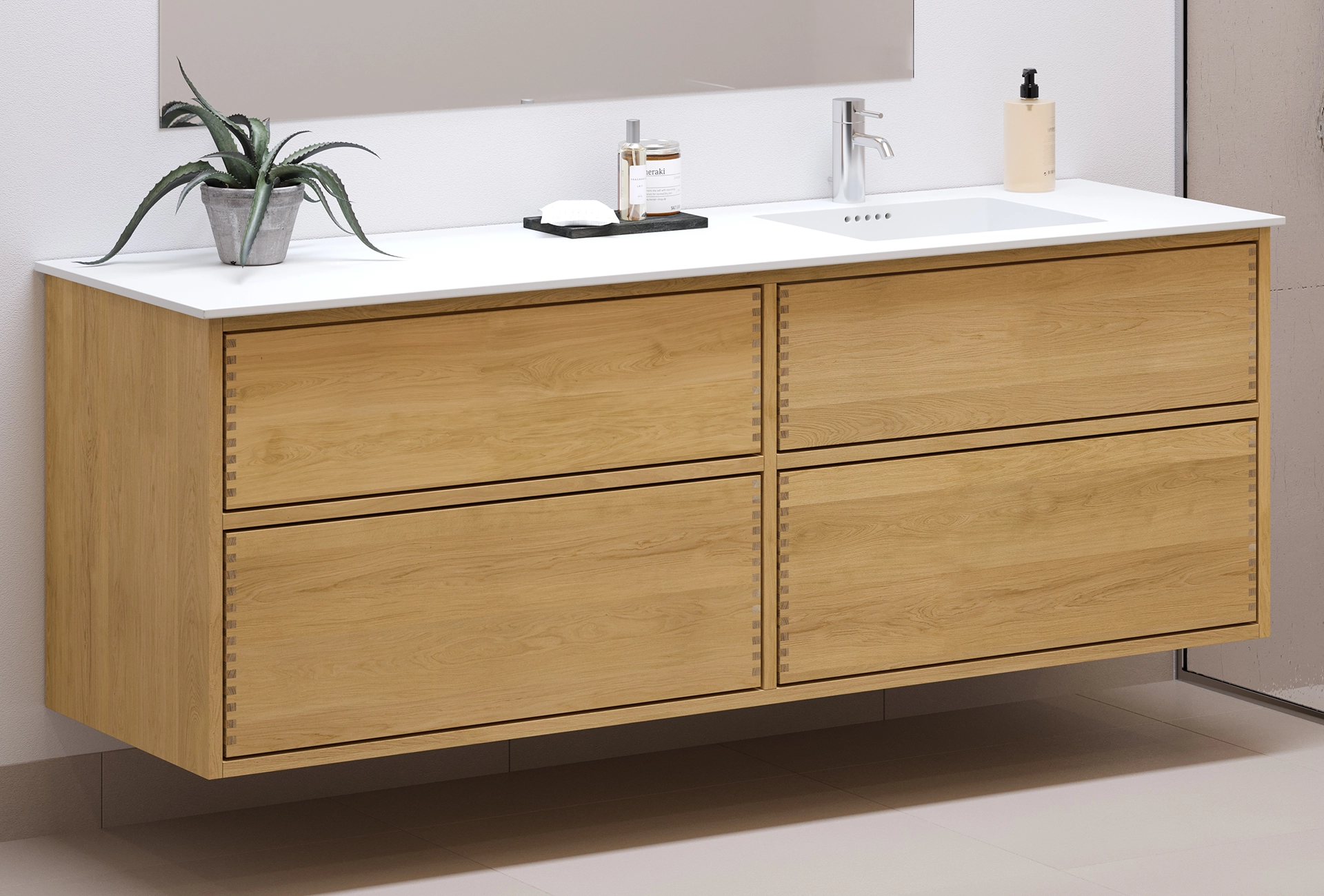 160 cm Lysoljert Just Wood Push baderomsmøbel med 4 skuffer - Høyre ...