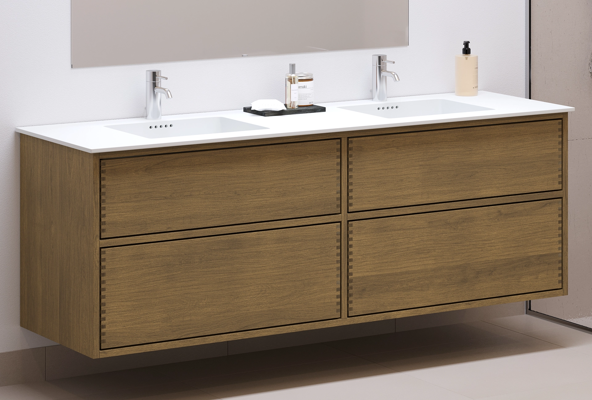 160 cm Mørkoljert Just Wood Push baderomsmøbel med 4 skuffer og Solid ...